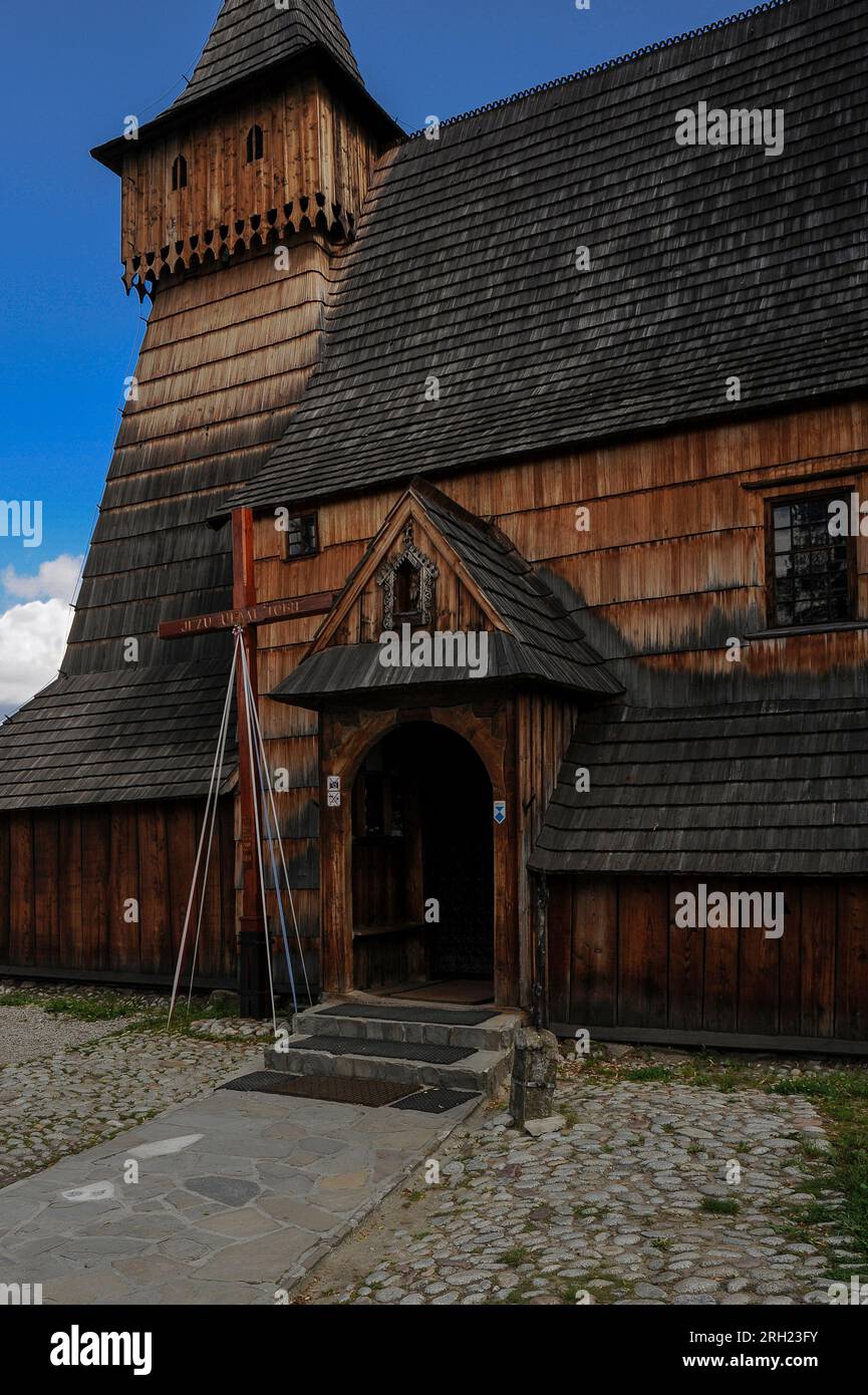 Small southern porch on Gothic wooden church at Dębno Podhalańskie ...