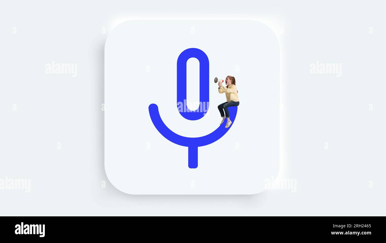 UI actions. Contemporary art collage. Keyboard voice icon, button icon ...