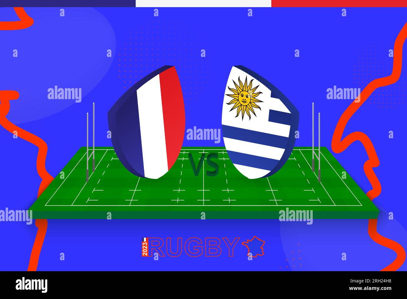 Rugby team France vs Uruguay on rugby field. Rugby stadium on abstract ...