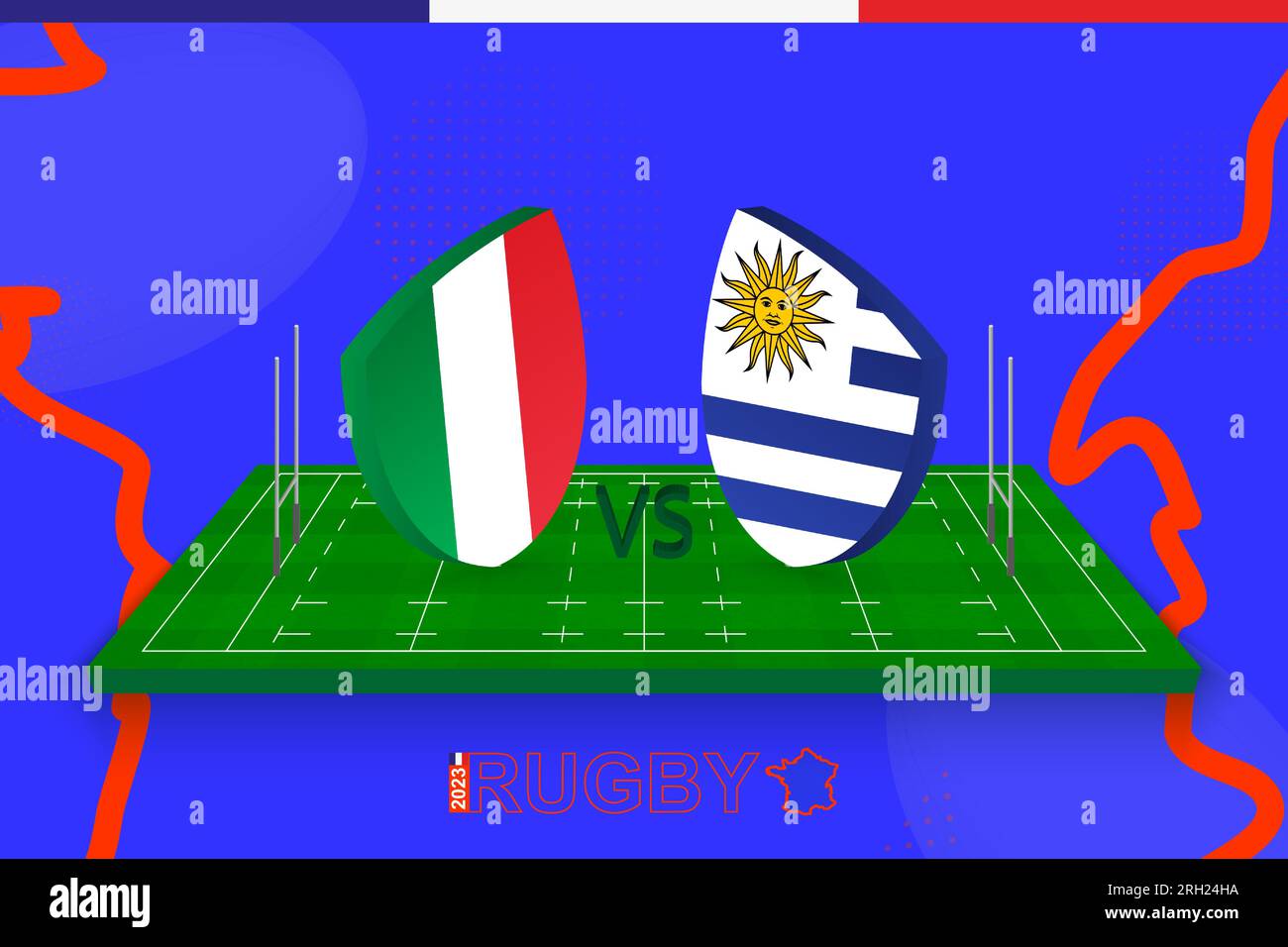 Rugby team Italy vs Uruguay on rugby field. Rugby stadium on abstract ...