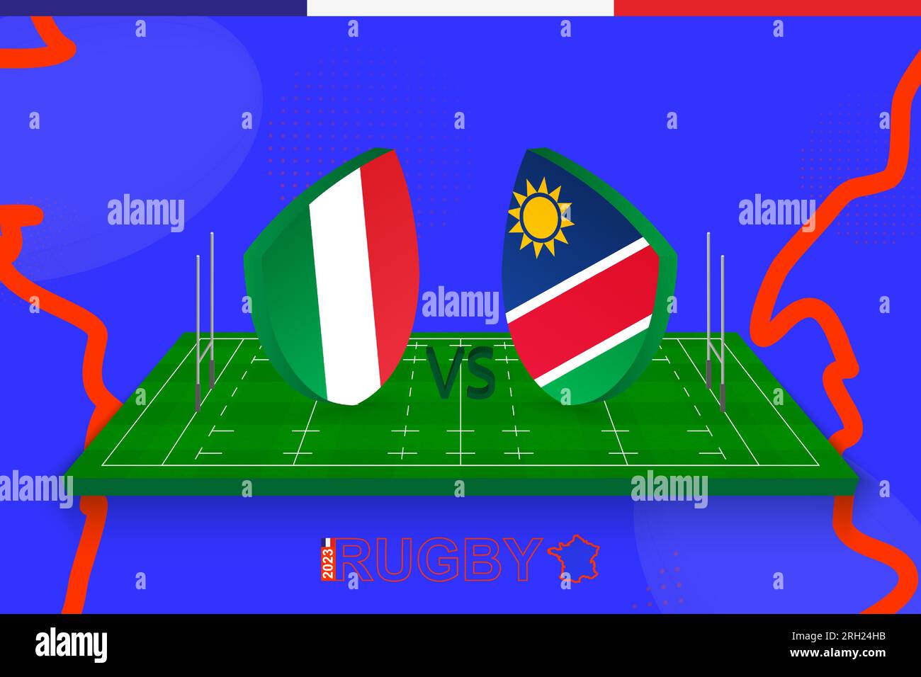 Rugby team Italy vs Namibia on rugby field. Rugby stadium on abstract ...