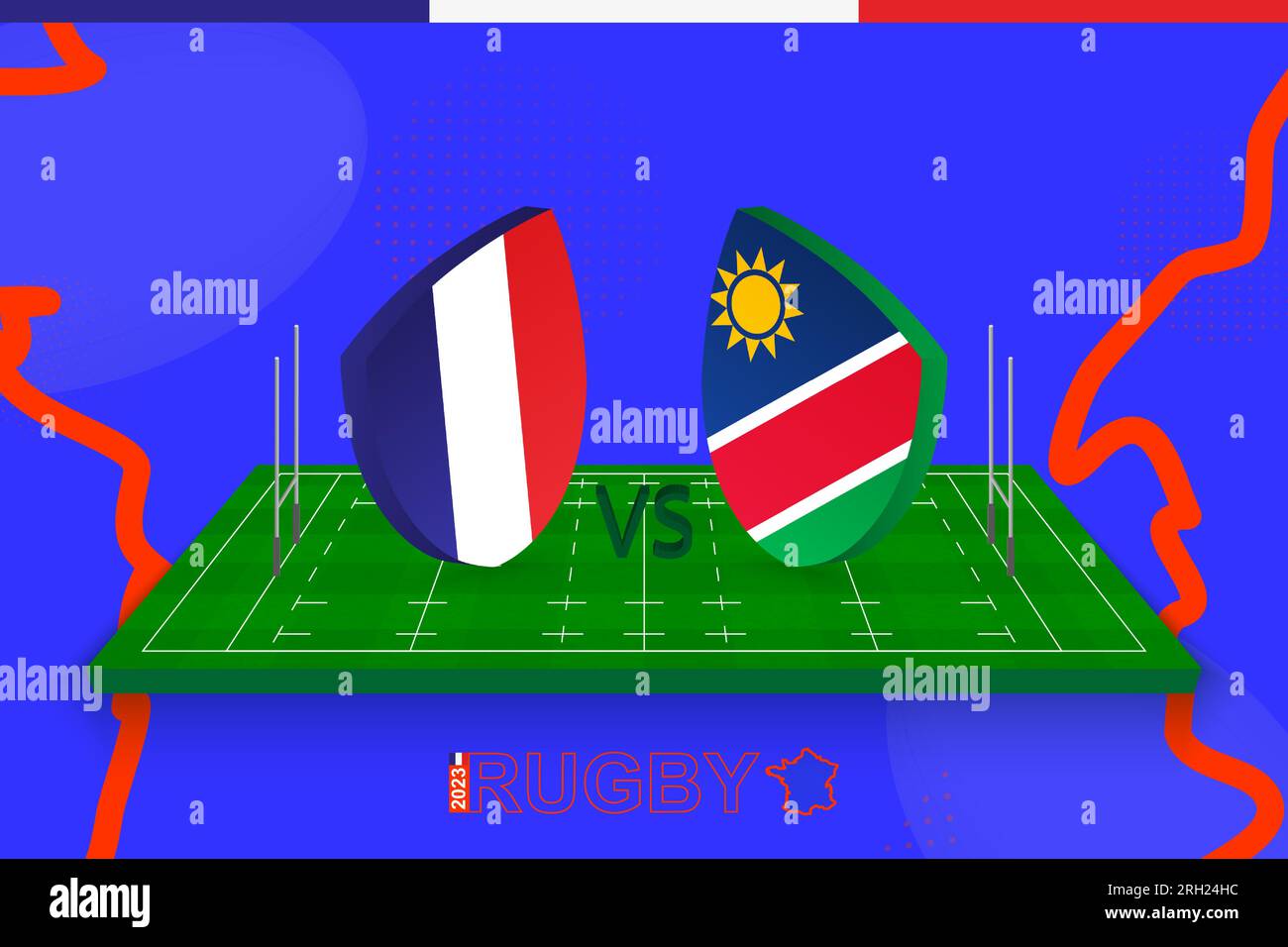 Rugby team France vs Namibia on rugby field. Rugby stadium on abstract ...
