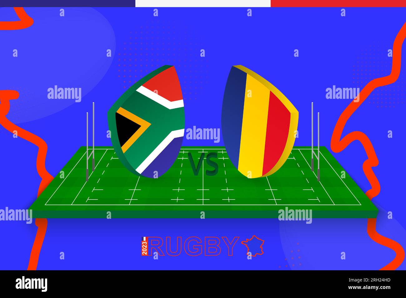 Rugby team South Africa vs Romania on rugby field. Rugby stadium on ...