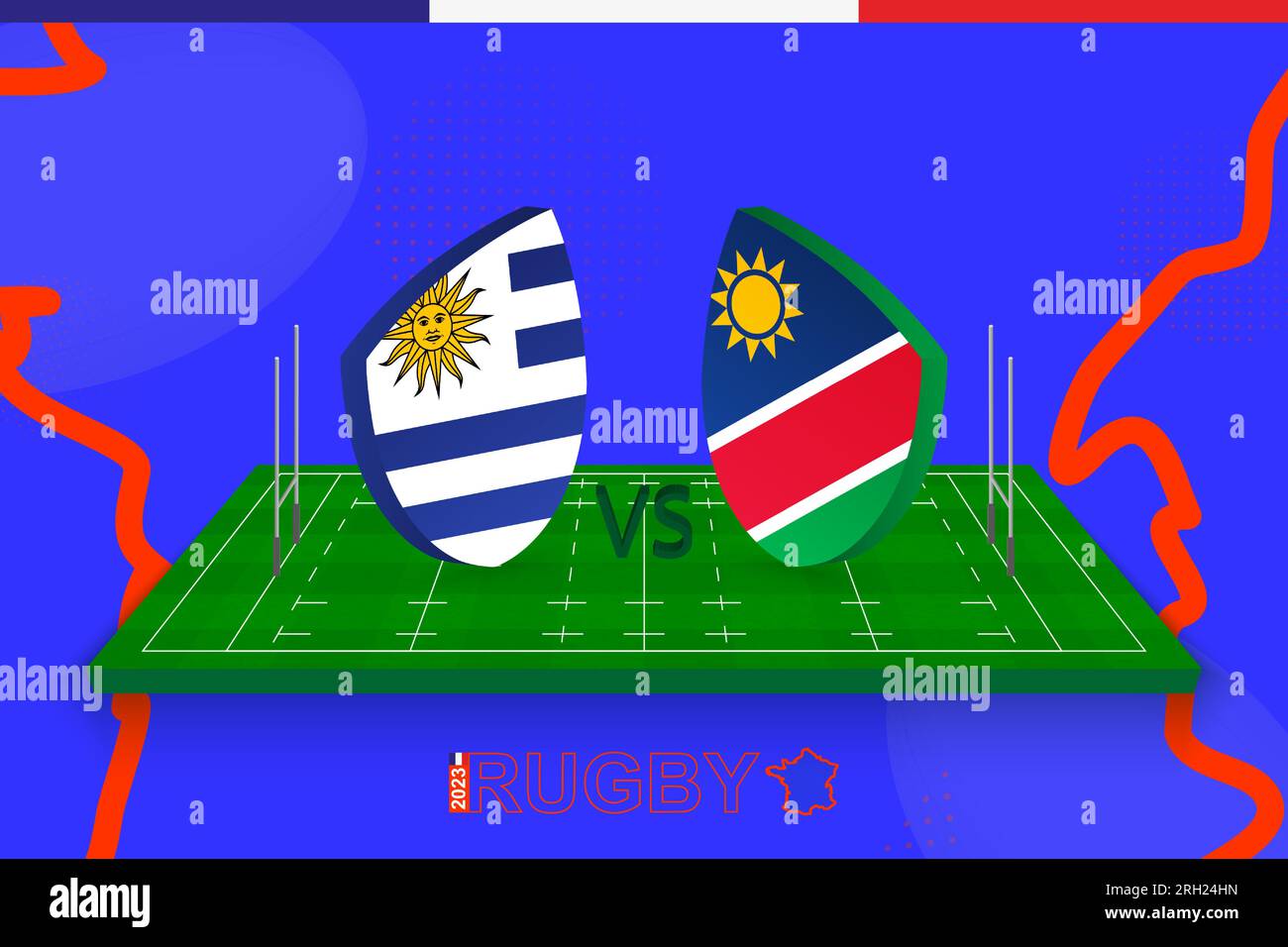 Rugby team Uruguay vs Namibia on rugby field. Rugby stadium on abstract ...