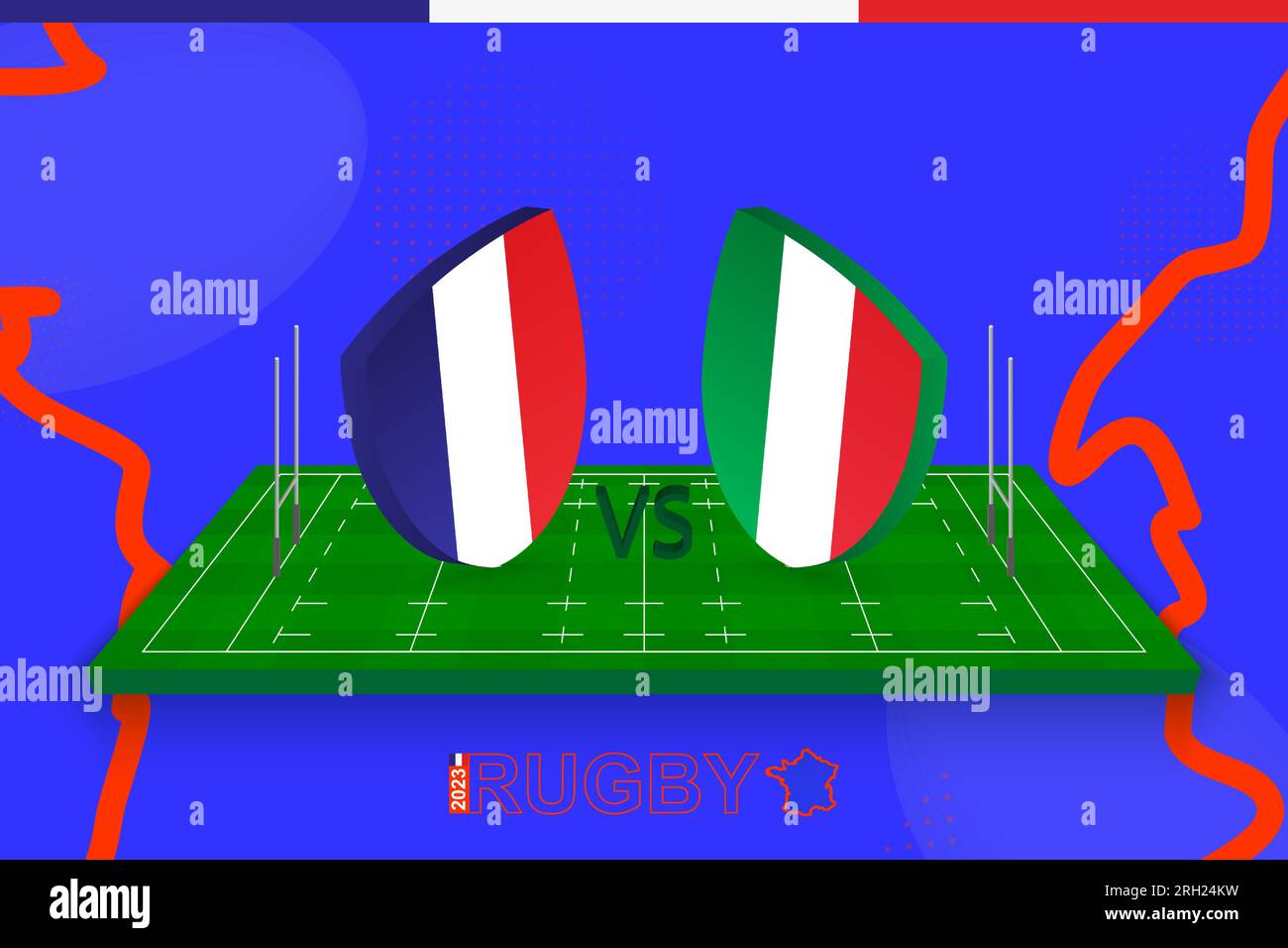 Rugby team France vs Italy on rugby field. Rugby stadium on abstract ...