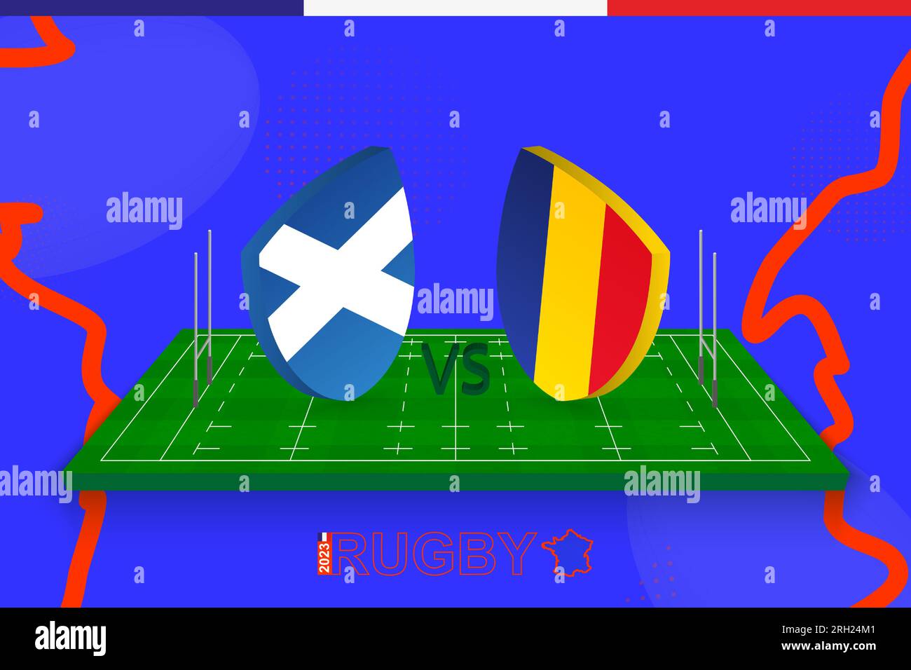 Rugby team Scotland vs Romania on rugby field. Rugby stadium on ...