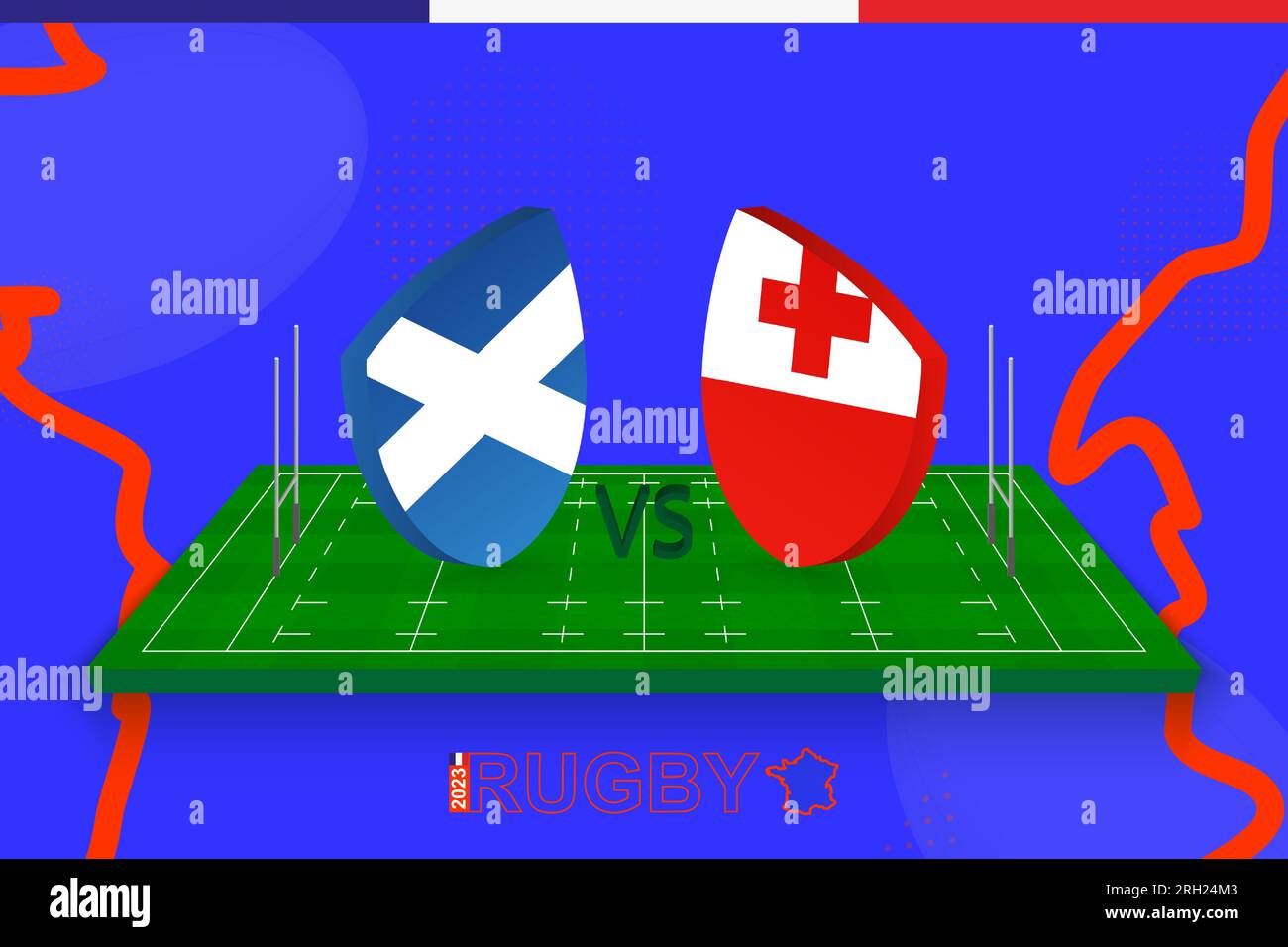 Rugby team Scotland vs Tonga on rugby field. Rugby stadium on abstract ...