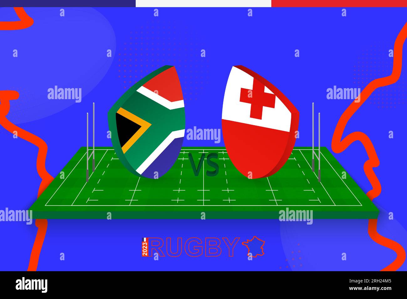 Rugby team South Africa vs Tonga on rugby field. Rugby stadium on ...