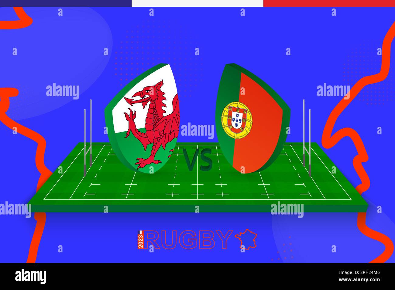 Rugby team Wales vs Portugal on rugby field. Rugby stadium on abstract ...