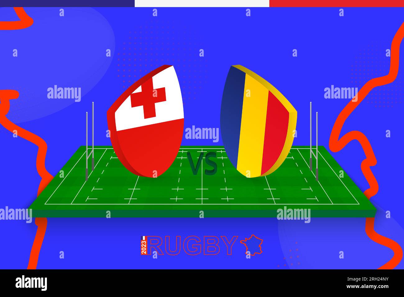 Rugby team Tonga vs Romania on rugby field. Rugby stadium on abstract ...