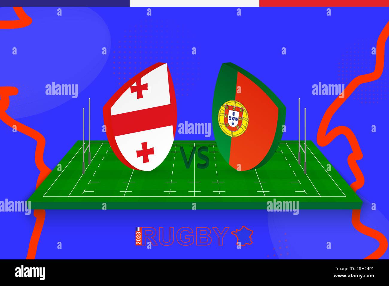 Rugby team Georgia vs Portugal on rugby field. Rugby stadium on ...