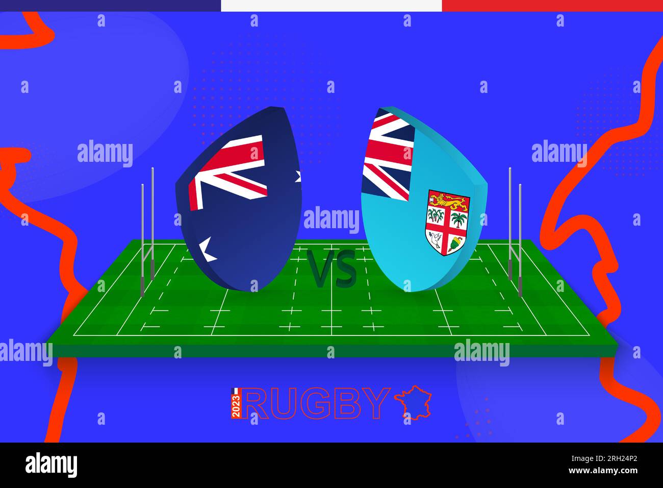 Rugby team Australia vs Fiji on rugby field. Rugby stadium on abstract ...