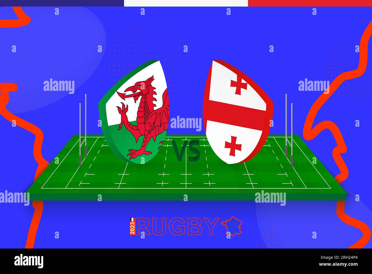 Rugby team Wales vs Georgia on rugby field. Rugby stadium on abstract ...