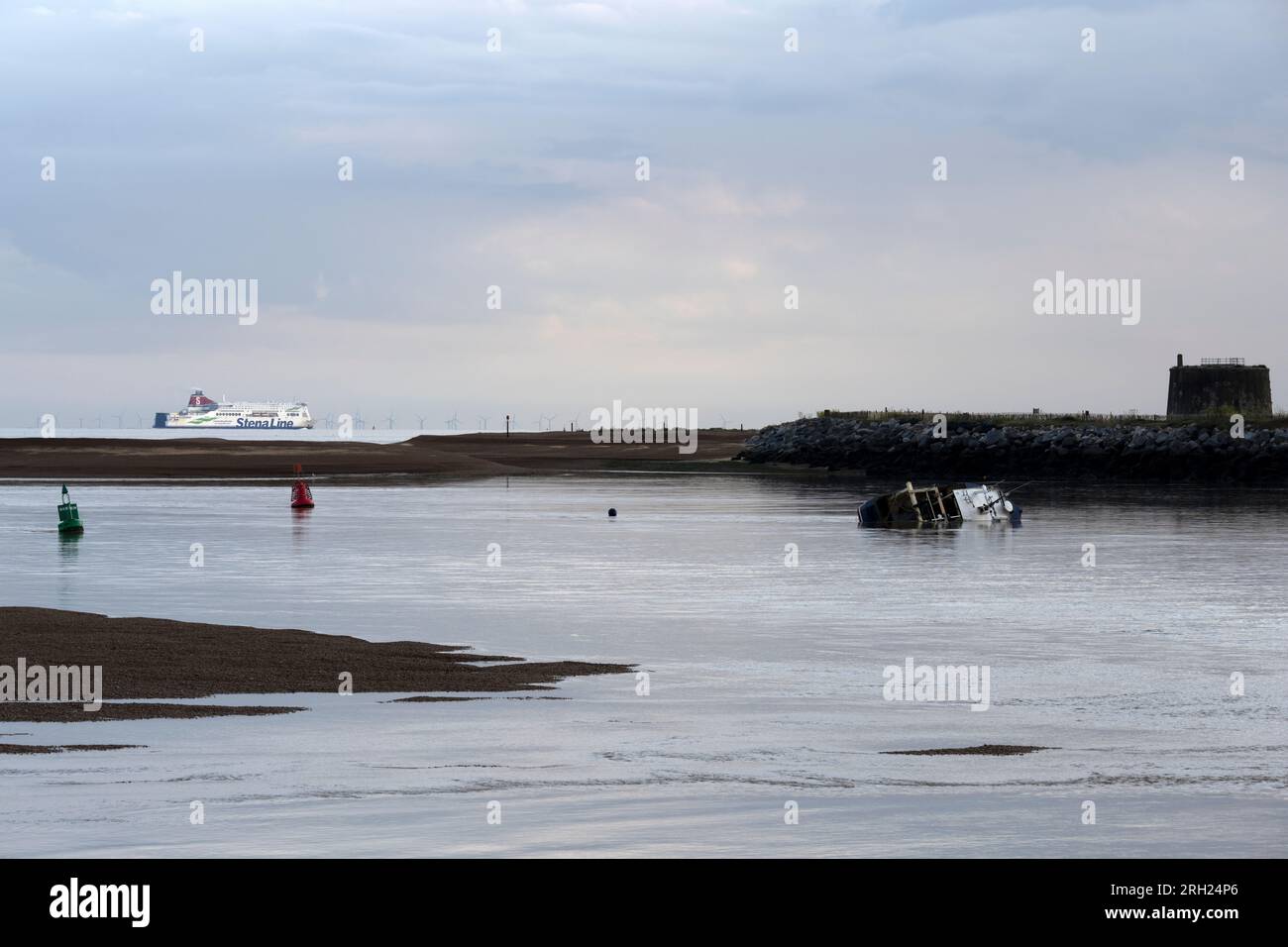 Sunken fishing trawler river Deben estuary Felixstowe Ferry Suffolk UK ...