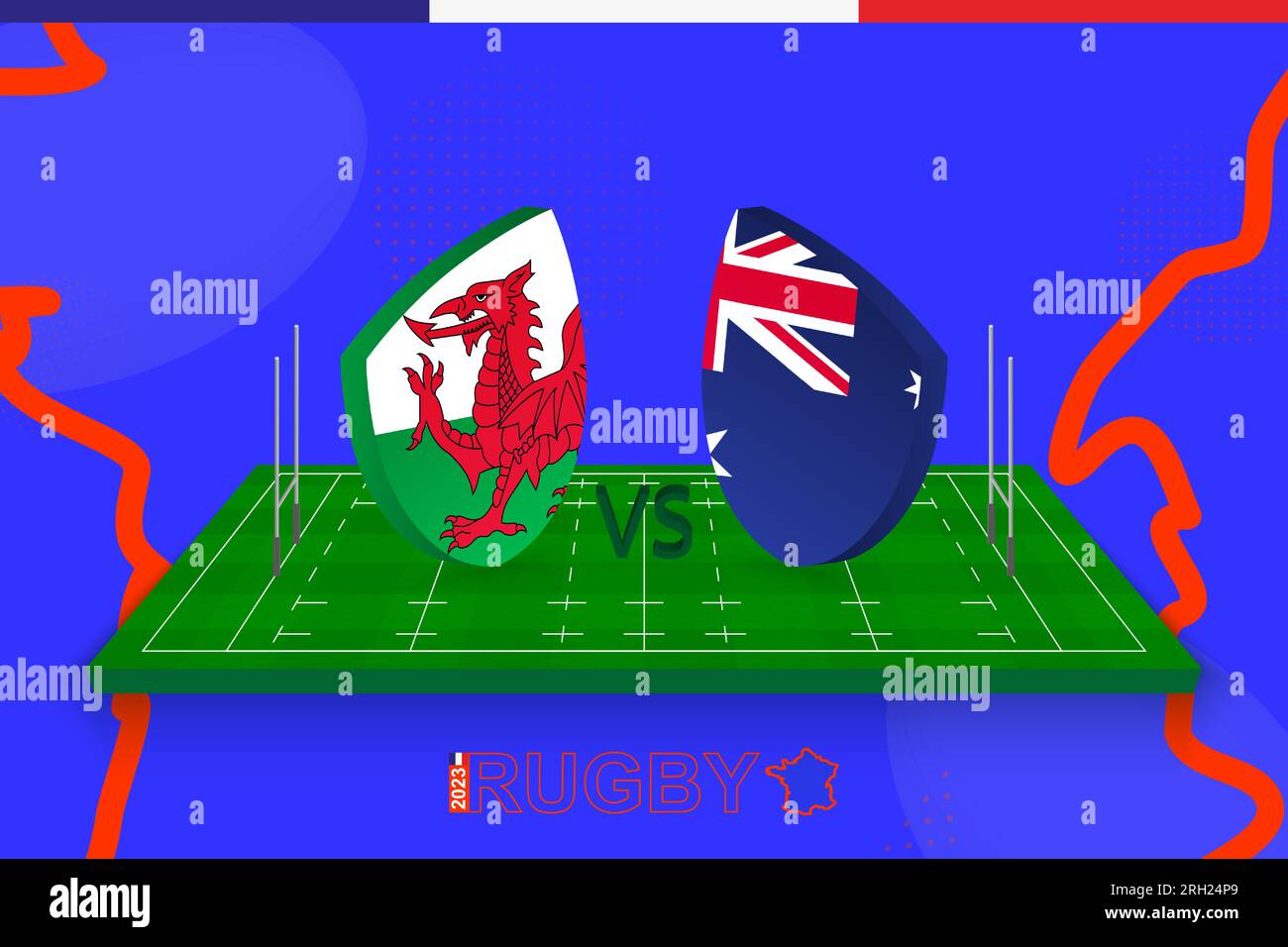Rugby team Wales vs Australia on rugby field. Rugby stadium on abstract ...