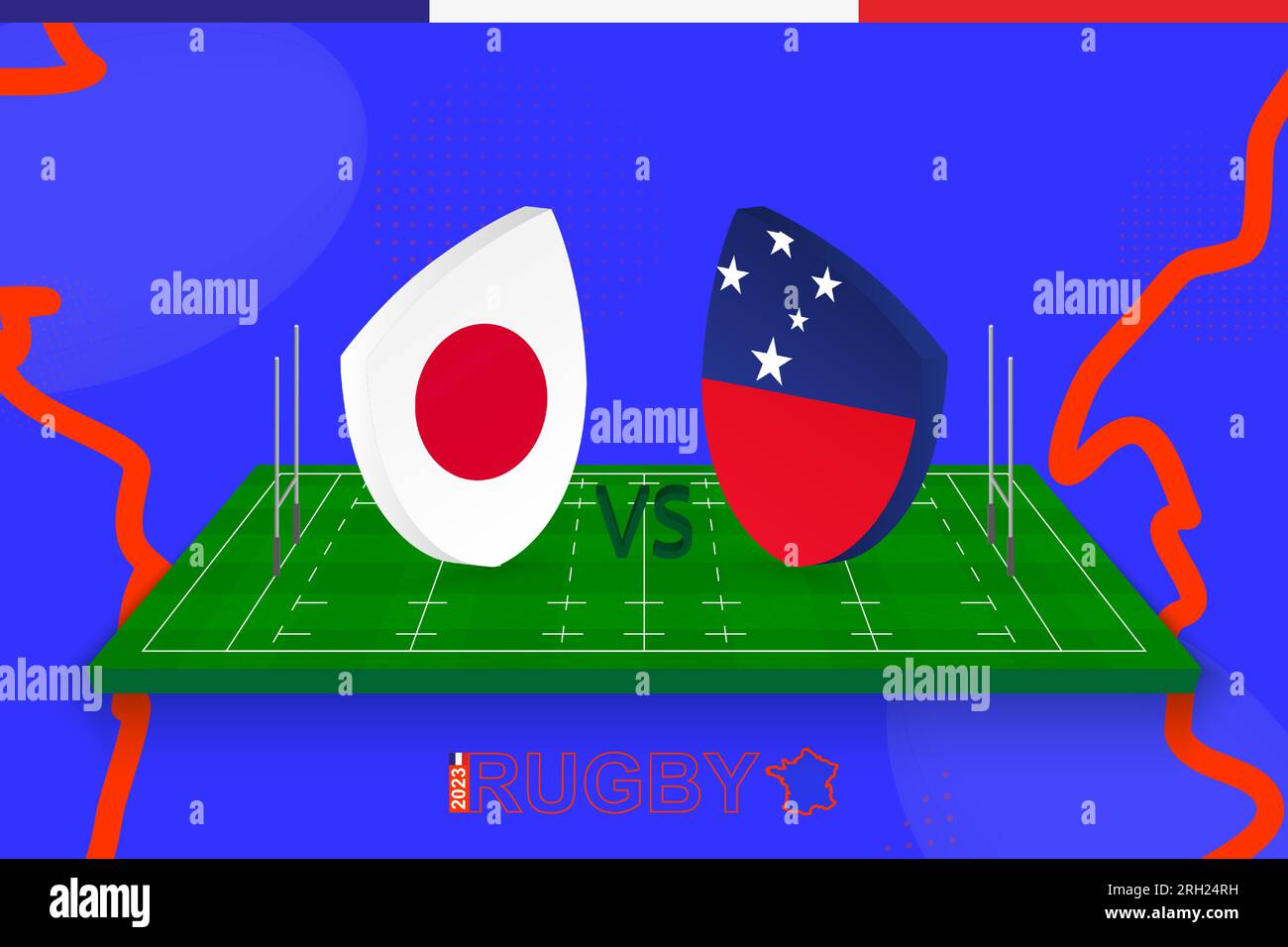 Rugby team Japan vs Samoa on rugby field. Rugby stadium on abstract ...