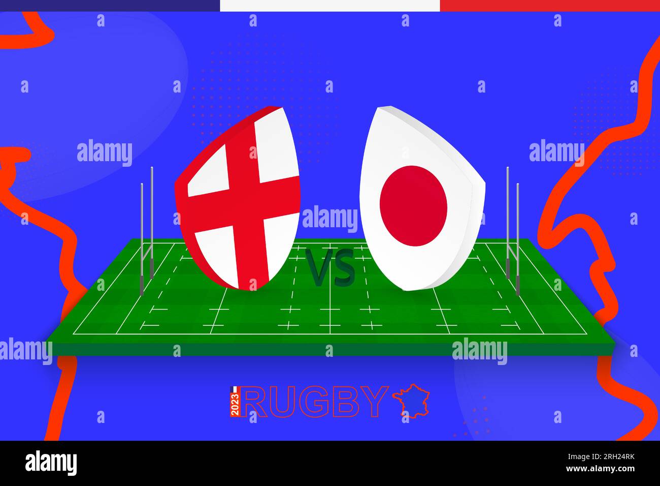 Rugby team England vs Japan on rugby field. Rugby stadium on abstract ...
