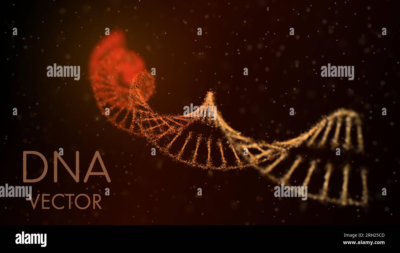 DNA helix in a medium of particles. Depth of field. 3D. Medical science ...