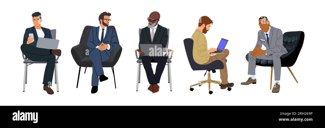 Business men sitting on office chairs vector set Stock Vector Image ...
