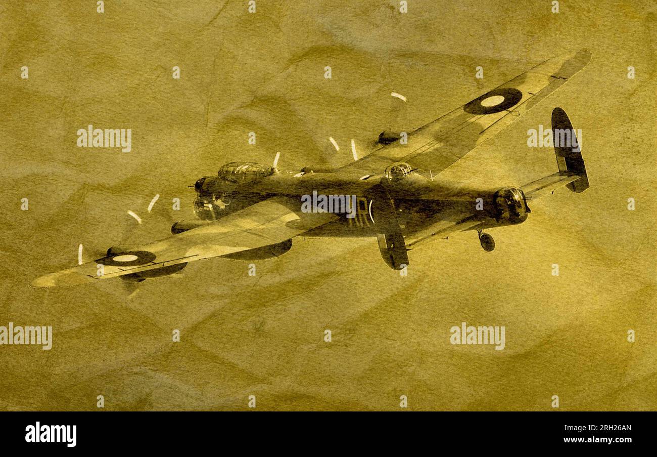 age effect picture of world war two bomber the Avro Lancaster in flight Stock Photo - Alamy