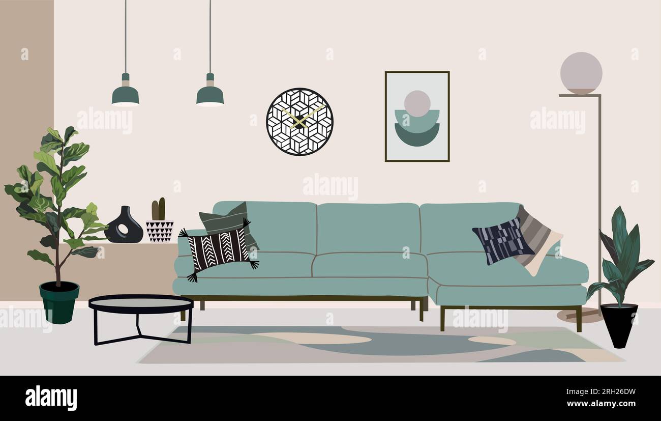 Modern living room interior design vector scene Stock Vector Image ...
