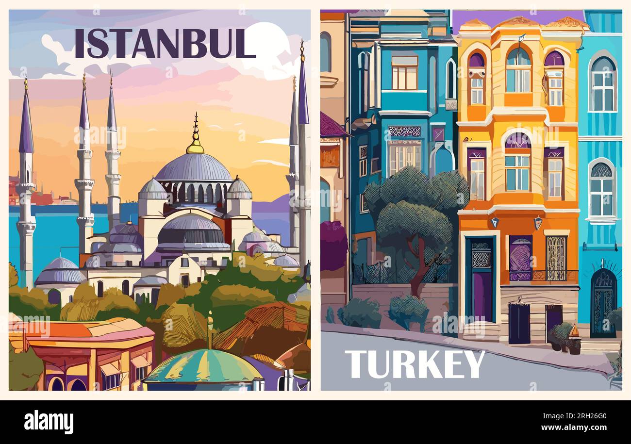 Set of Istanbul, Turkey Travel Destination Posters Stock Vector Image ...