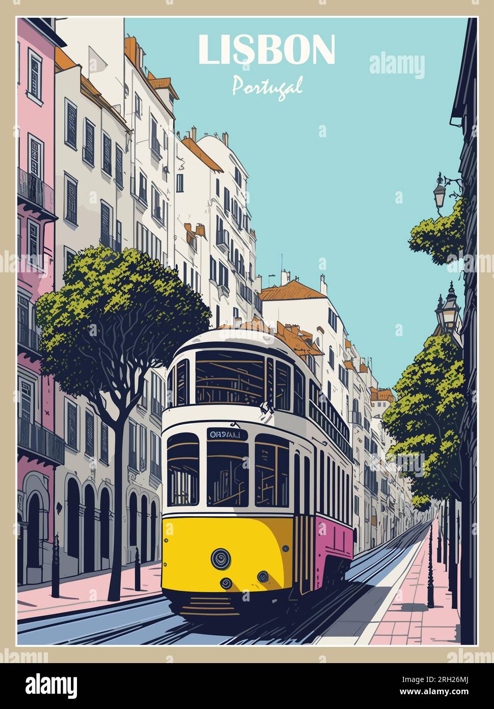 Lisbon, Portugal Travel retro Poster vector art Stock Vector Image ...