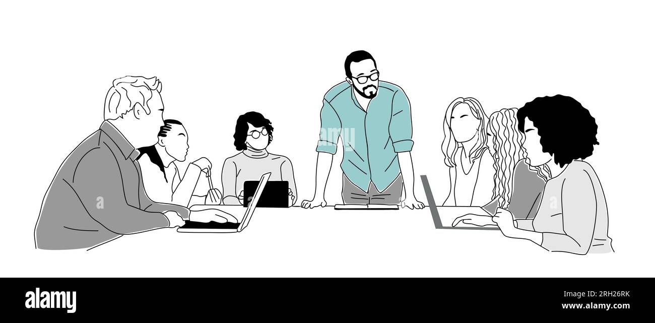 Business team members working together vector art Stock Vector Image ...