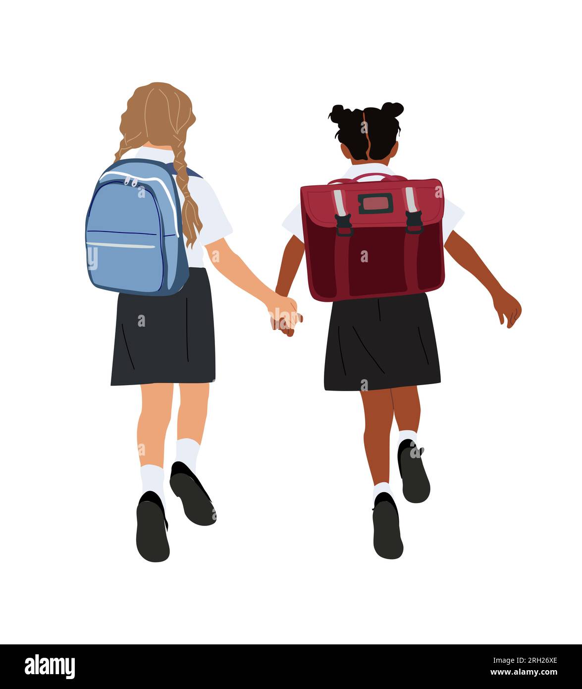 Two cute school girls going school vector isolated Stock Vector Image & Art - Alamy