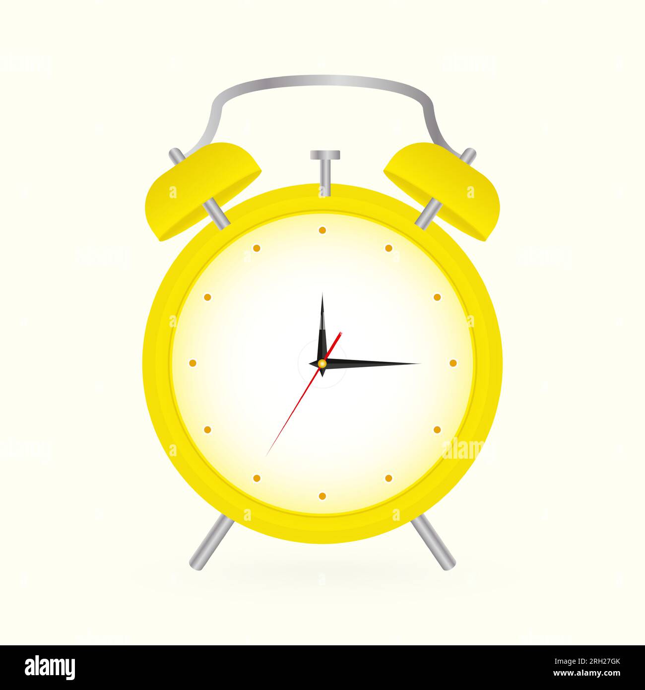Yellow alarm clock on a pastel yellow background. Vector clock in flat ...