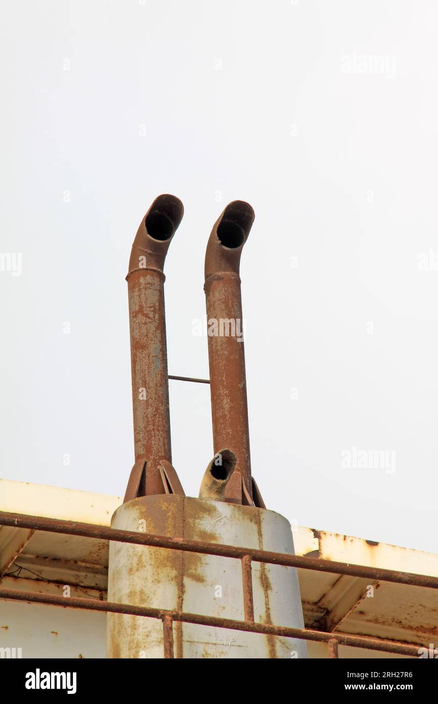 exhaust pipe of the diesel engine on the ship Stock Photo - Alamy