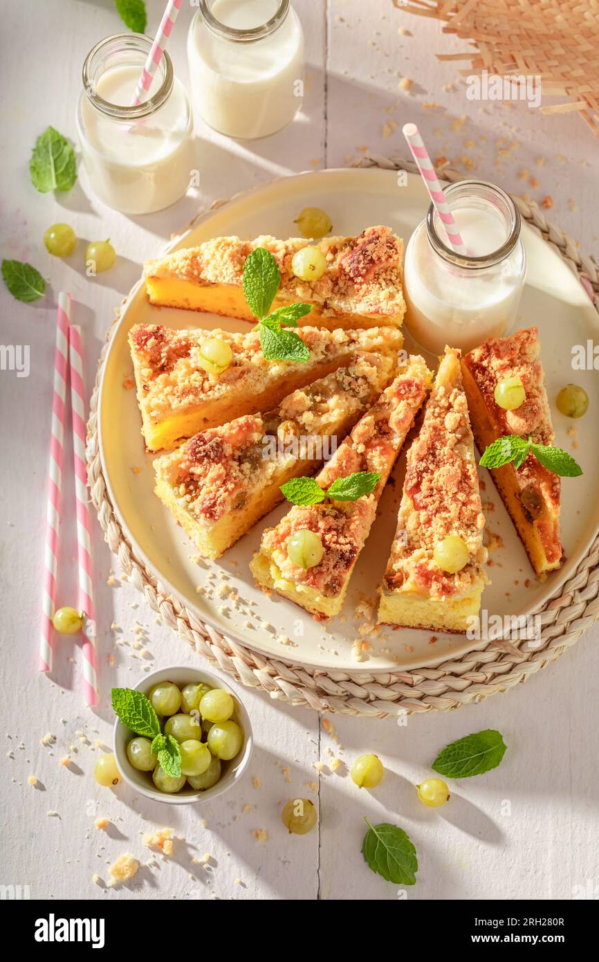 Sweet gooseberry butter cake as traditional dessert. Gooseberry yeast ...