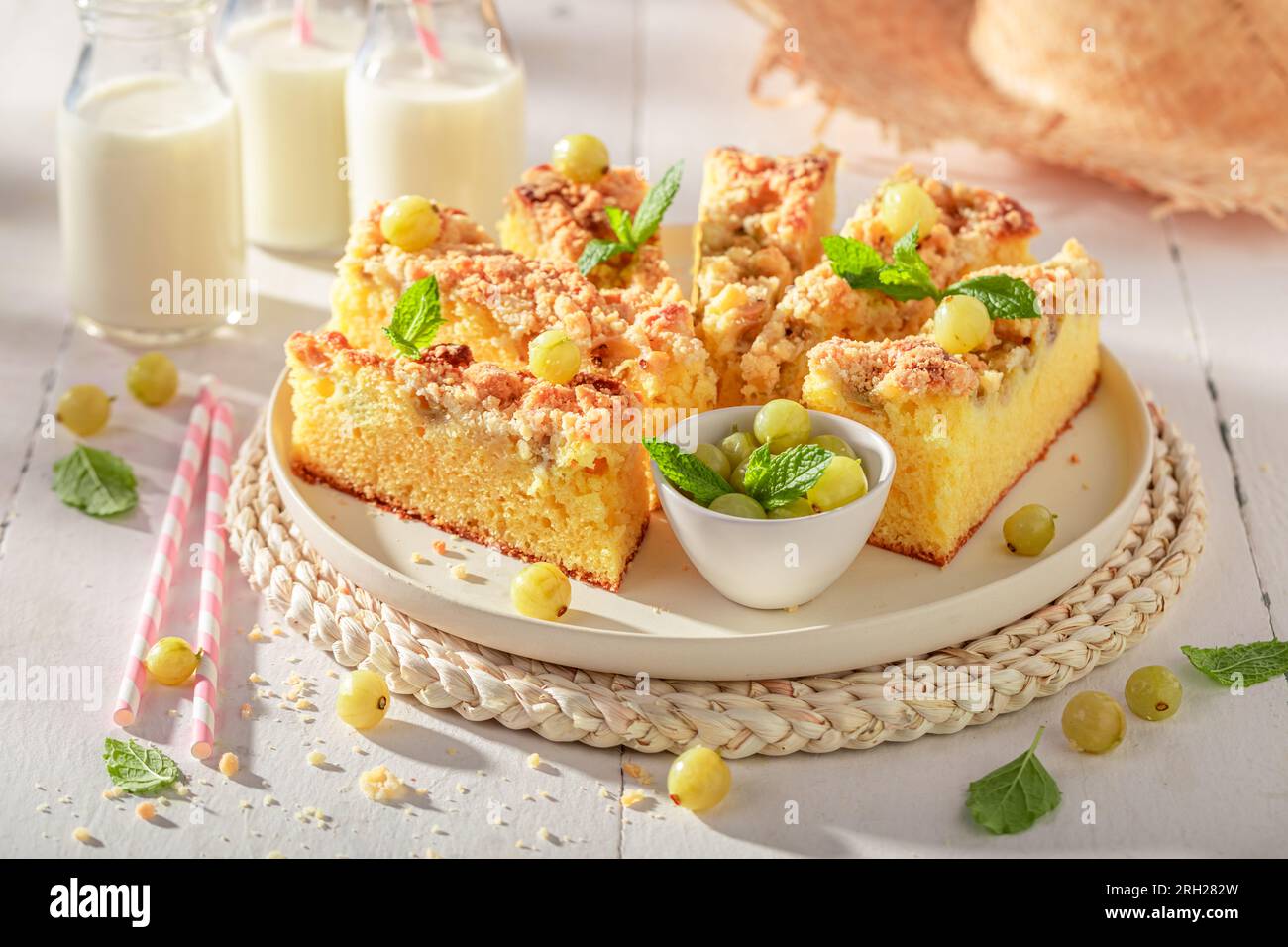 Homemade gooseberry butter cake as traditional dessert. Gooseberry ...