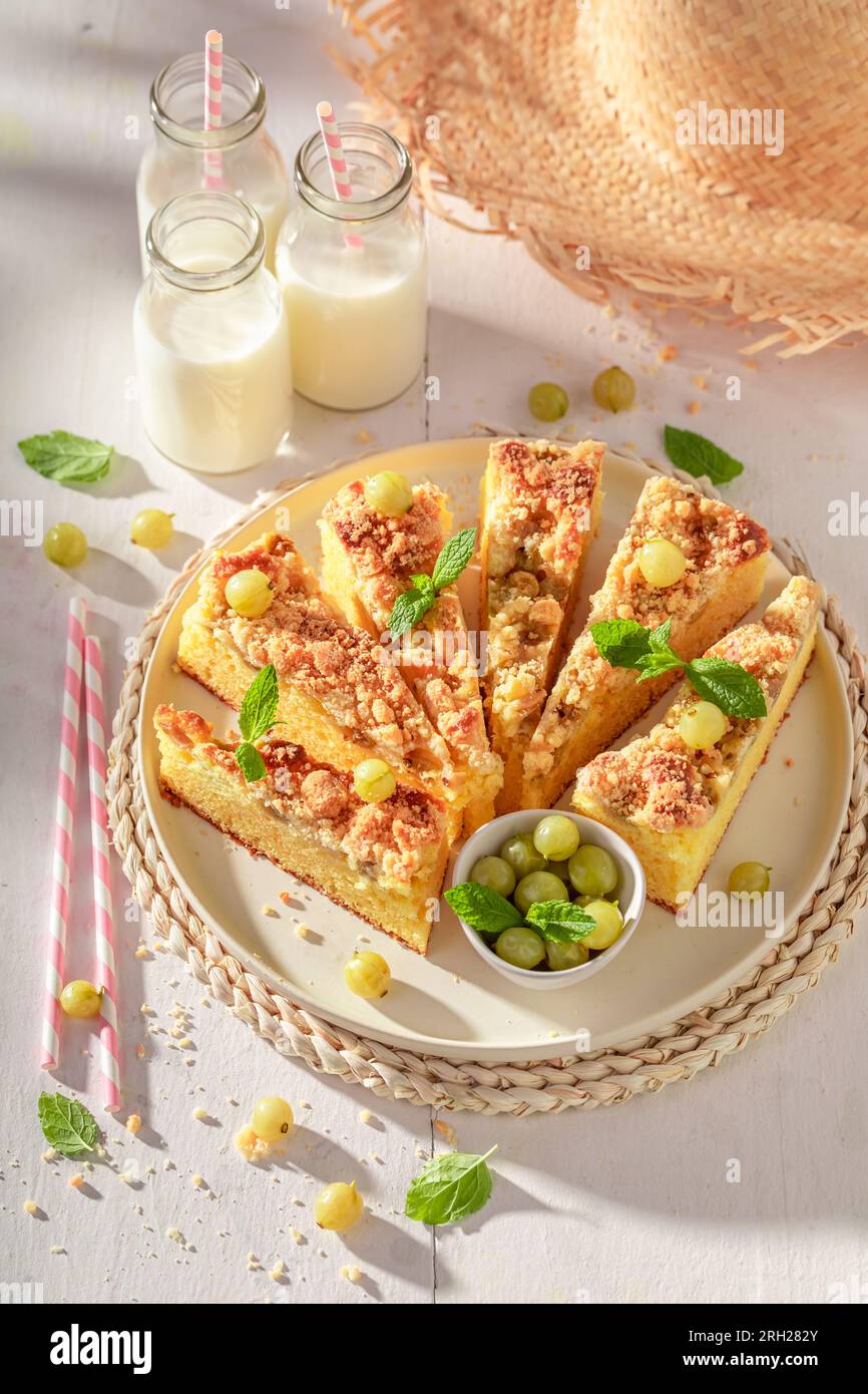 Tasty gooseberry butter cake as summer dessert. Gooseberry yeast cake ...