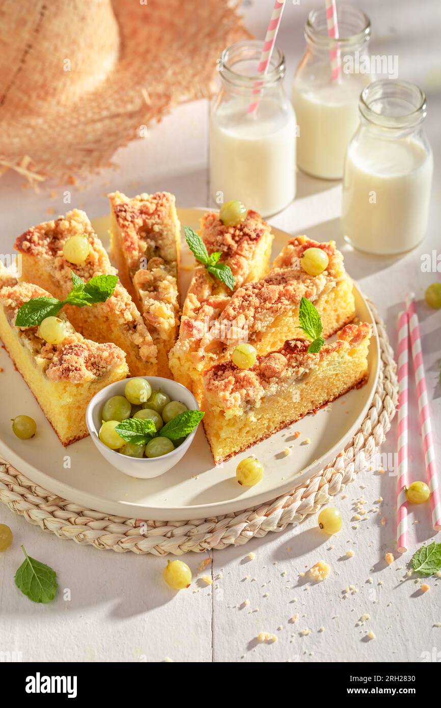 Tasty gooseberry butter cake made of fruits and sugar. Gooseberry yeast ...