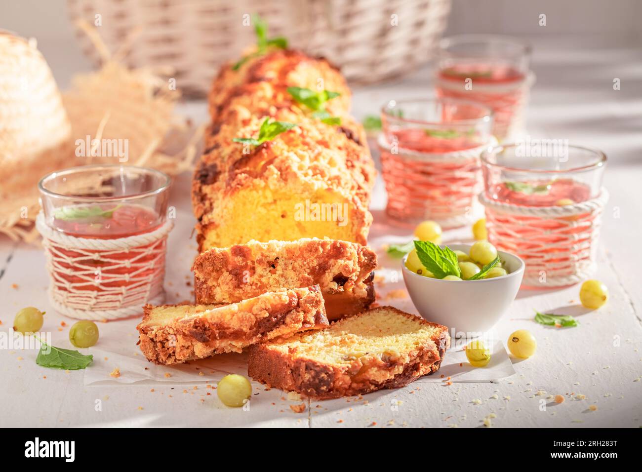 Delicious gooseberry yeast cake as fresh summer dessert. Gooseberry ...