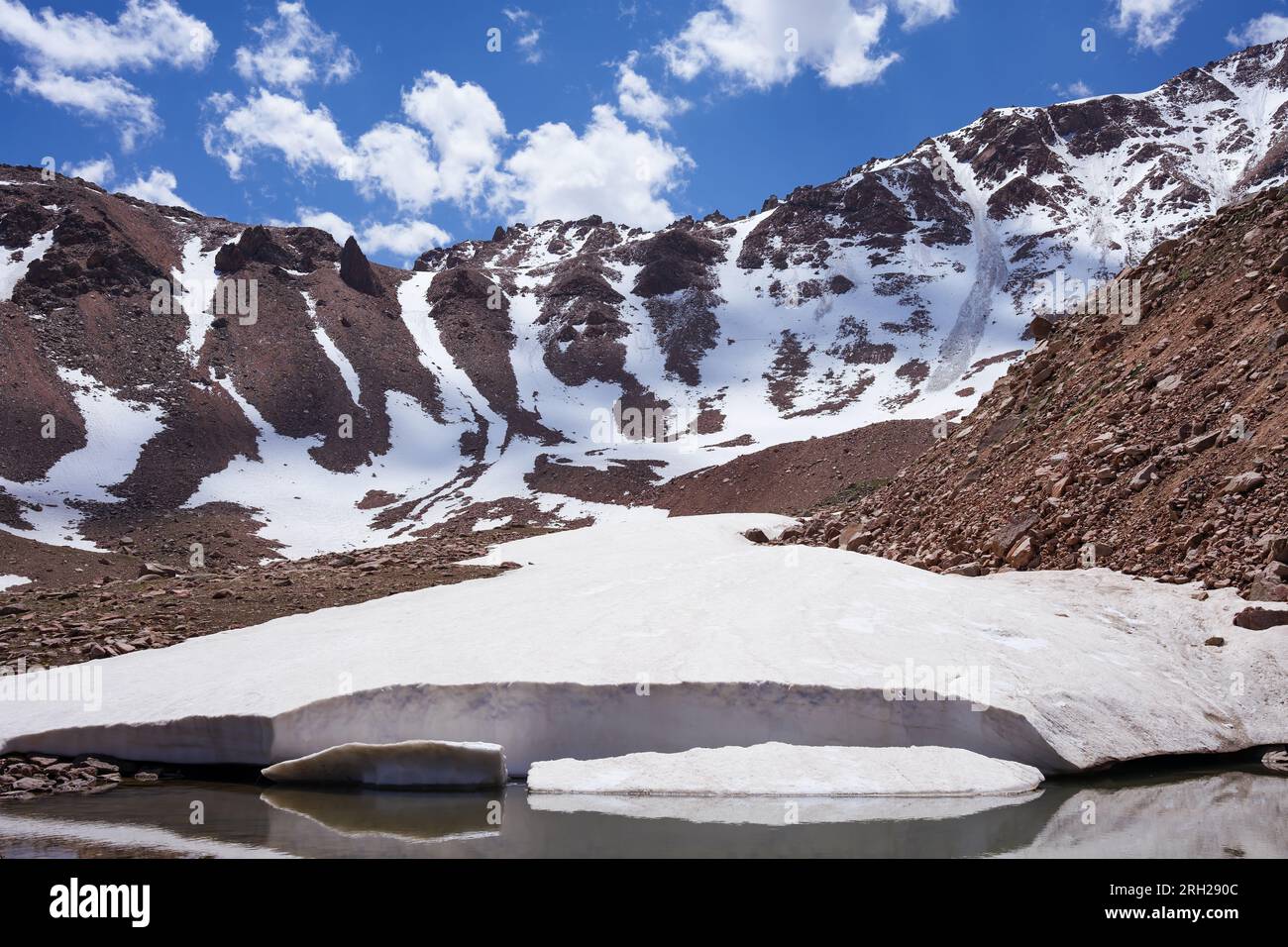 A melting glacier at the foot of a mountain range. Climate change Stock ...
