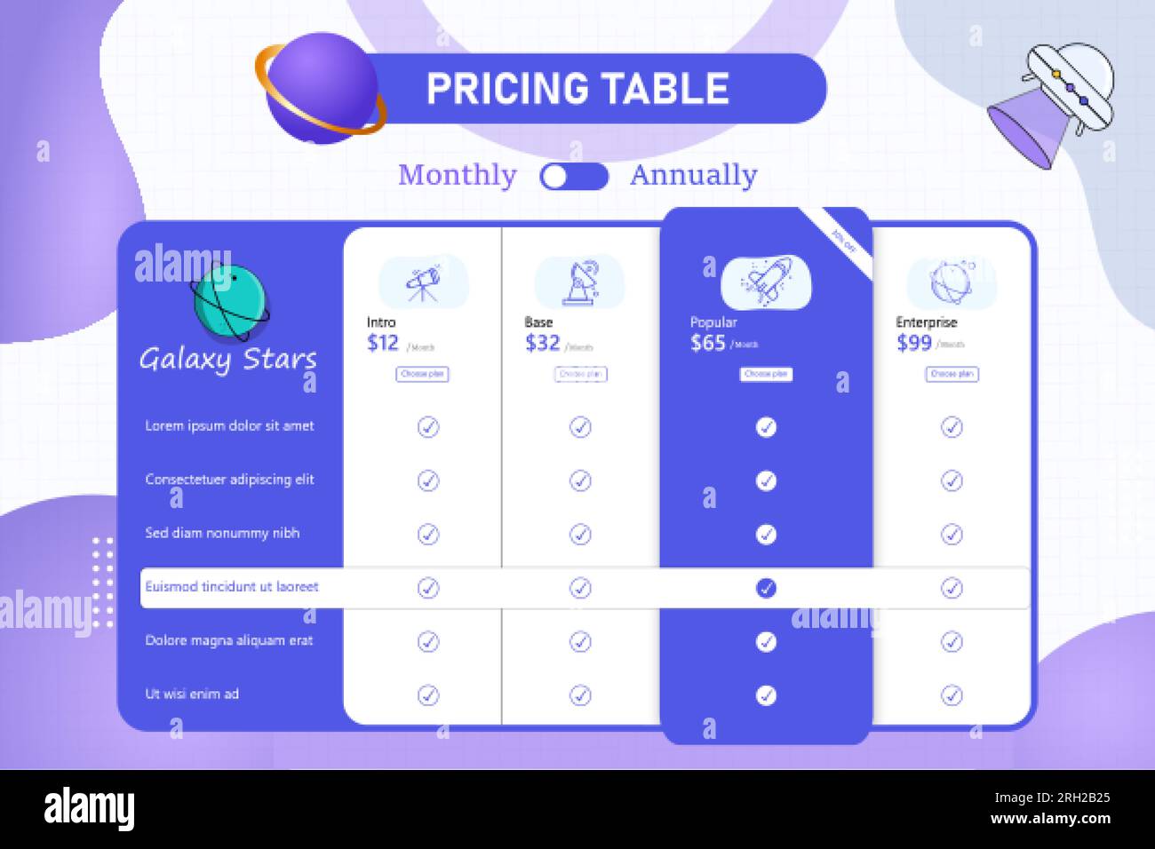 4 Plan Pricing Table Template Design, Comparison table. Price chart ...