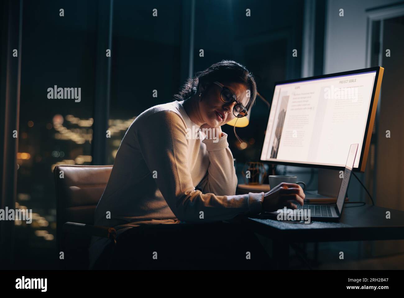 business woman experiencing workplace burnout and computer fatigue ...