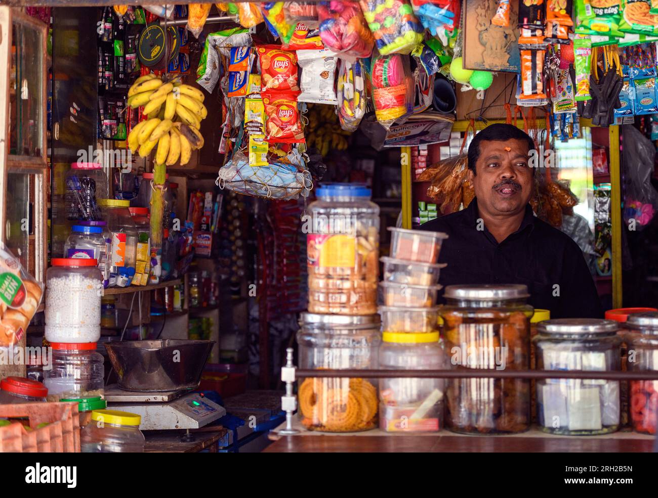 Kiosk and cramp store at Mysuru, Karnataka, southern India Stock Photo ...