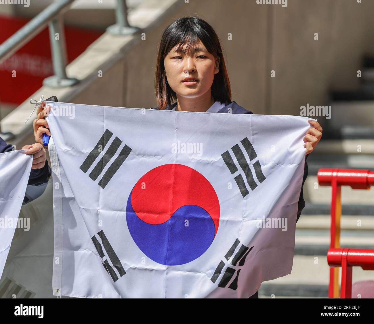 London, UK. 13th Aug, 2023. Tottenham fans hold South Korean flags up ...