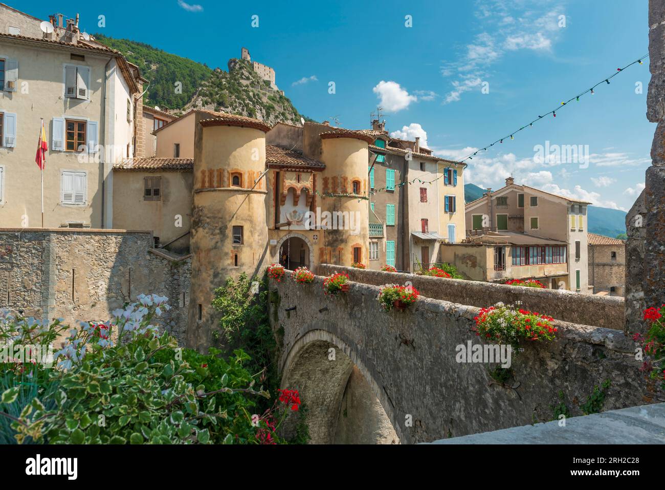 Entrevaux. Old medieval town with stone arch bridge and citadelle in ...