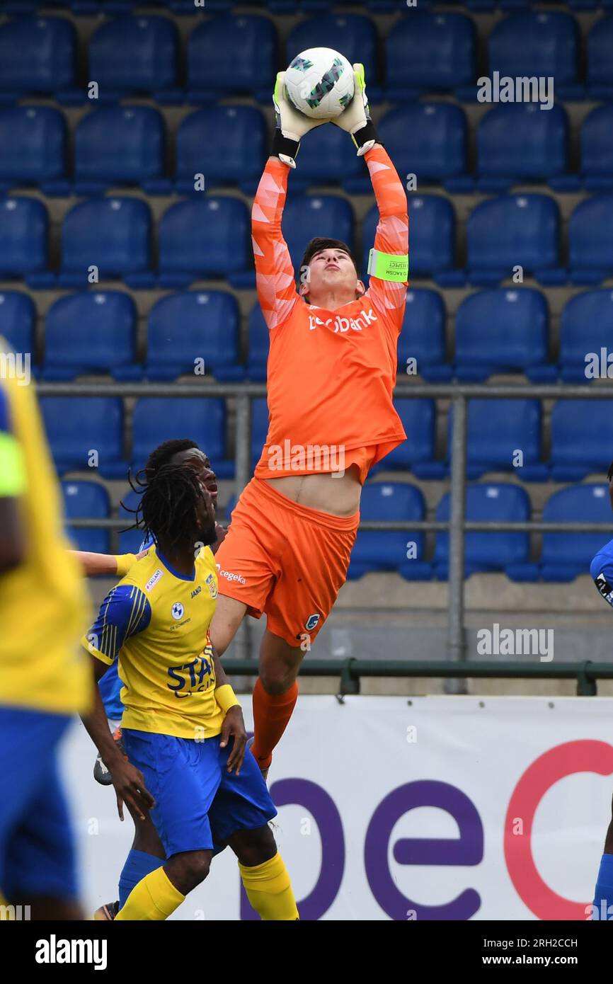 Genk, Belgium. 13th Aug, 2023. Jong Genk's goalkeeper Mike Penders ...