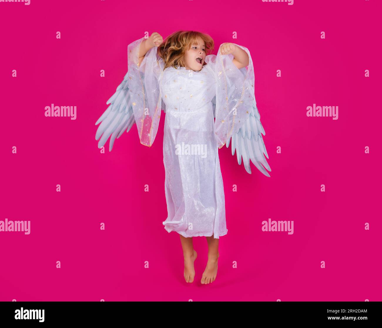 Angel child jump, kids jumping, full body in movement. Excited little ...