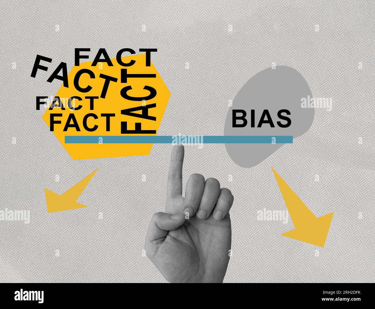 Collage with a hand like scales and inscriptions fact and bias Stock ...