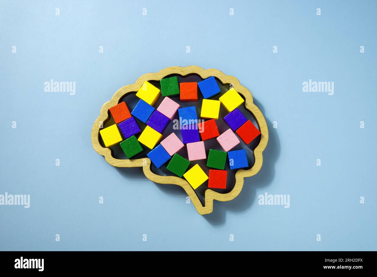 Neurodiversity concept. Brain shape and colorful wooden cubes Stock ...