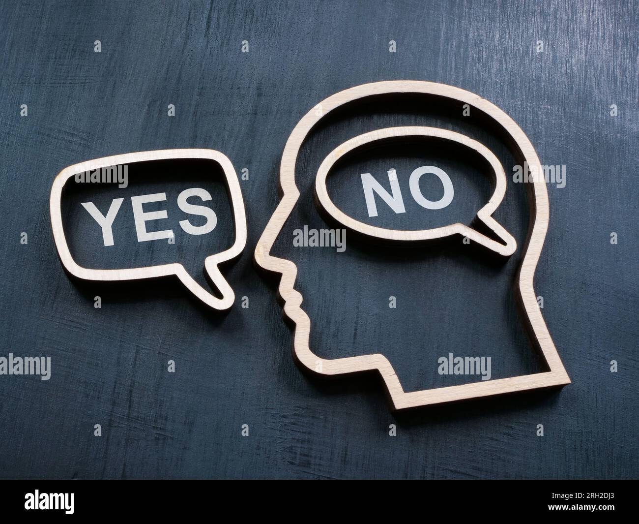 A Head shape with words no and yes. Learn to say no concept Stock Photo ...