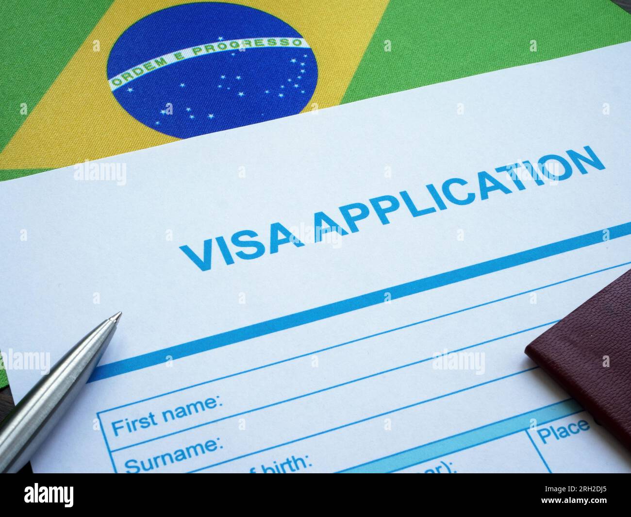 Empty Visa application form and flag of Brazil Stock Photo - Alamy