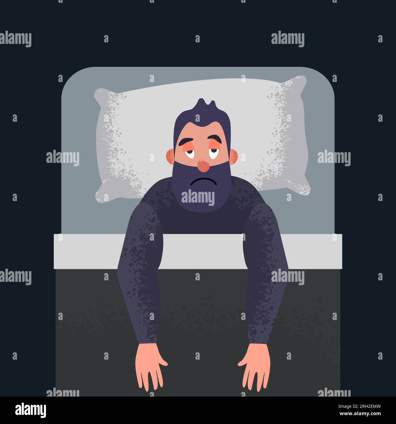 Sleepless Insomnia Concept Art Tired Man On The Bed Can Not Sleep