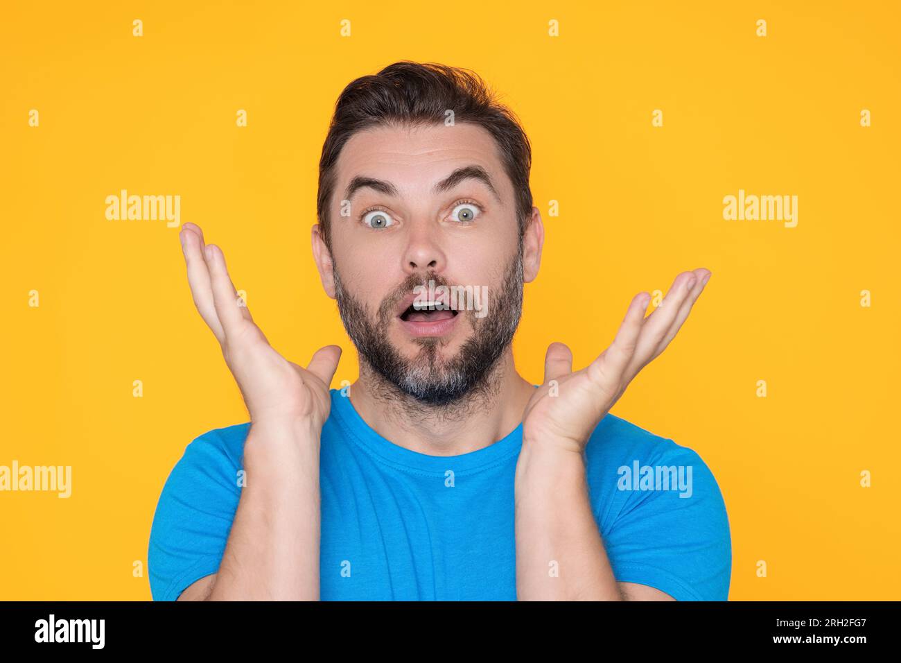 Portrait of shocked amazed excited scared man. Handsome middle age ...